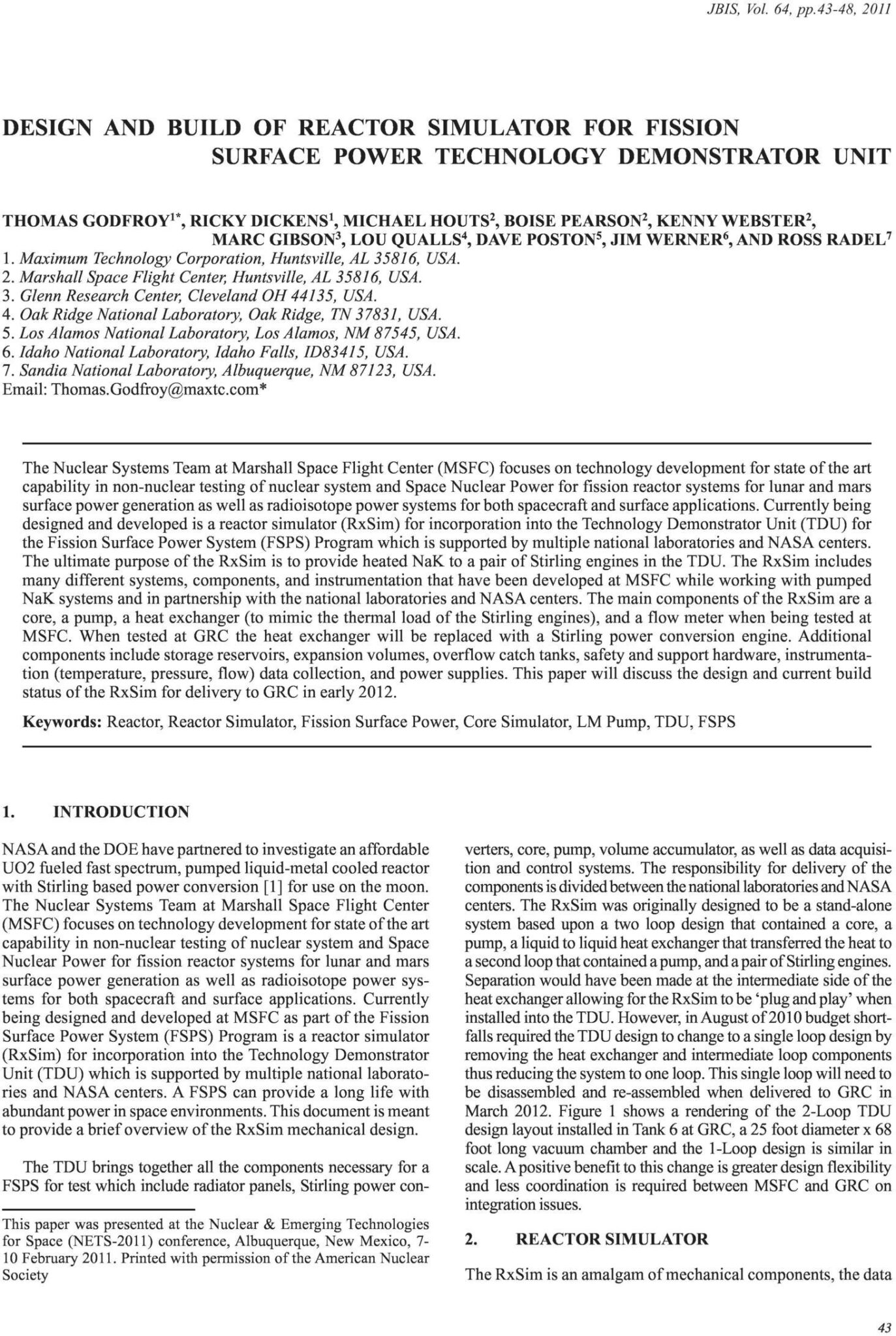 Design and Build of Reactor Simulator for Fission Surface Power ...