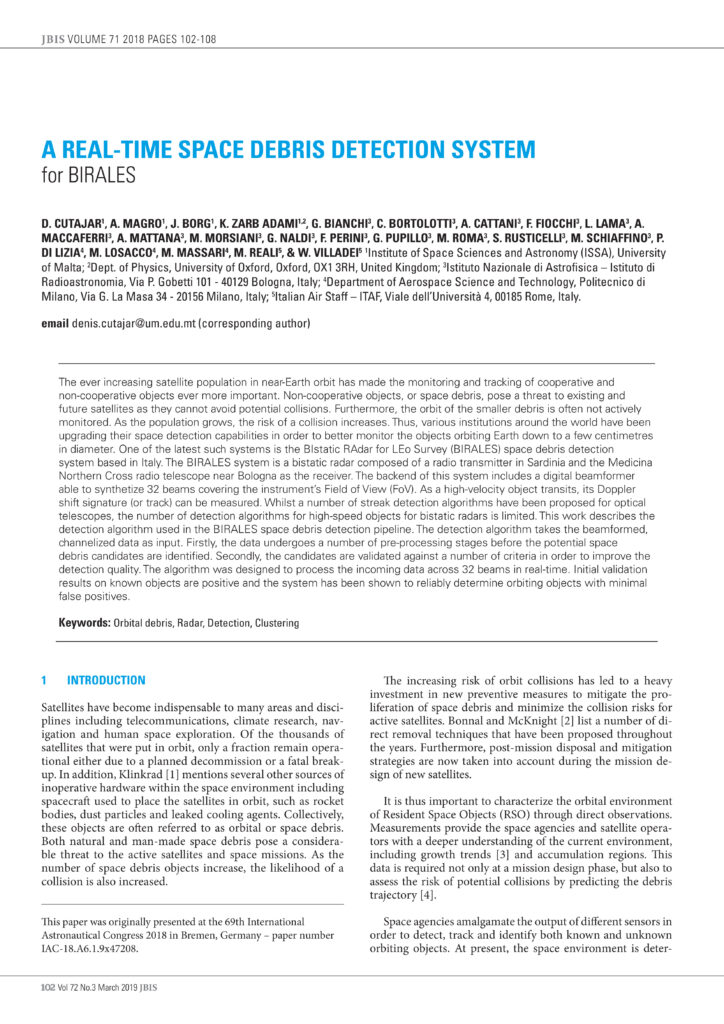 A Real-Time Space Debris Detection System for BIRALES – BIS Shop