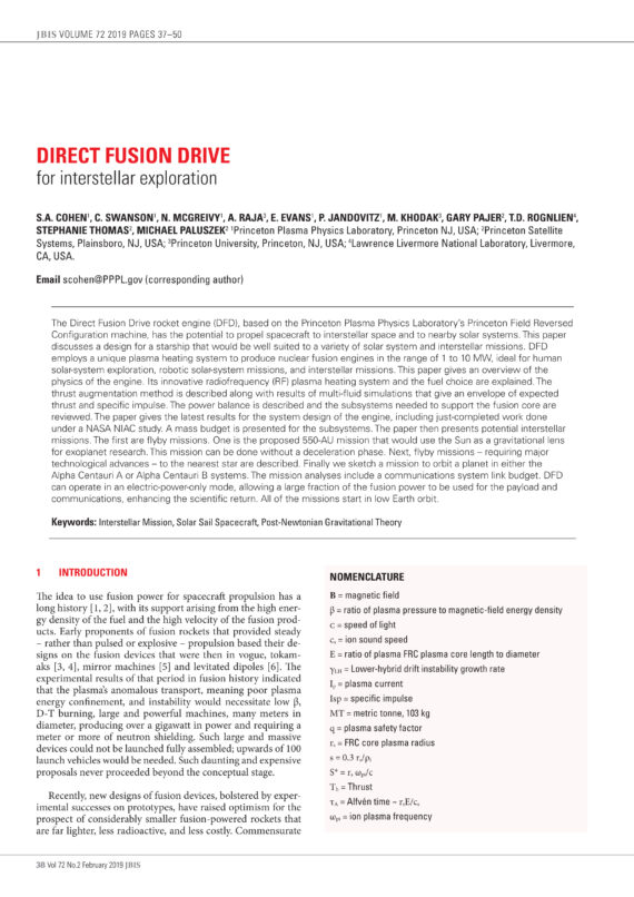 Direct Fusion Drive for Interstellar Exploration – BIS Shop
