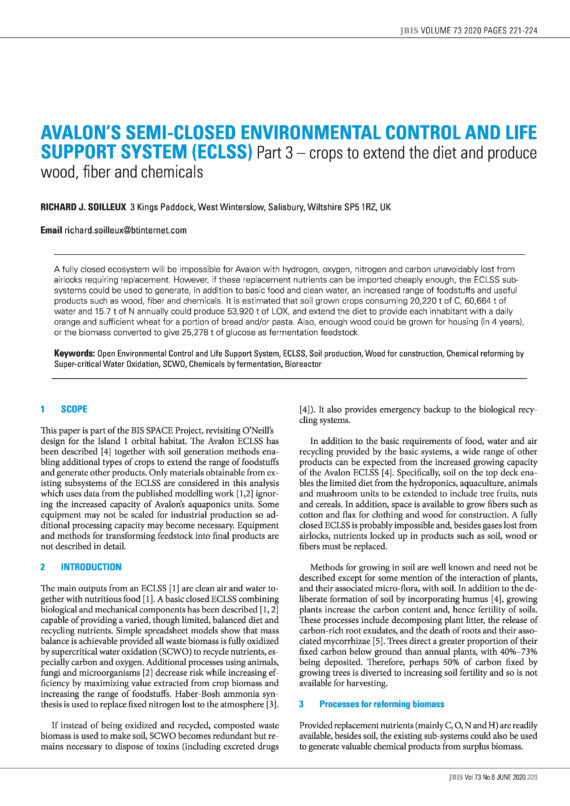 Avalon’s Semi-Closed Environmental Control and Life Support System ...