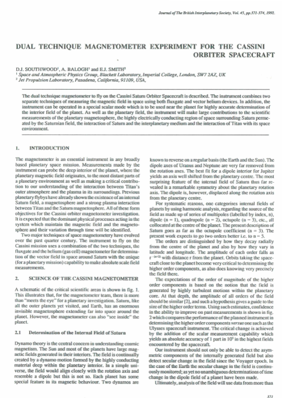 Dual Technique Magnetometer Experiment For The Cassini Orbiter ...