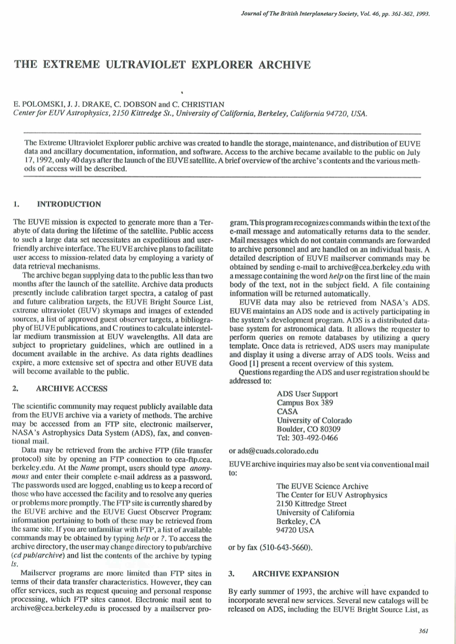 The Extreme Ultraviolet Explorer Archive – BIS Shop