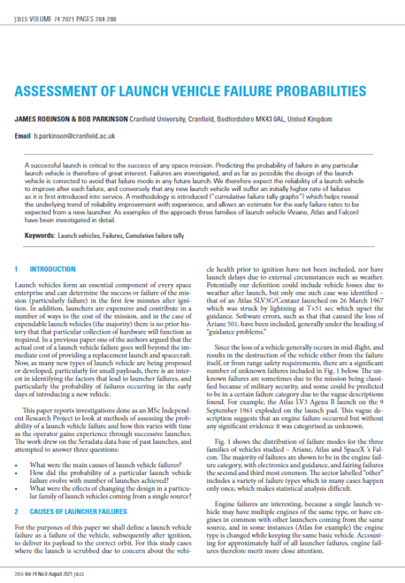 Assessment Of Launch Vehicle Failure Probablities – BIS Shop