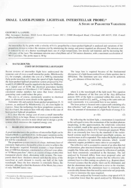 Small Laser-Pushed Lightsail Interstellar Probe:* A Study Of Parameter ...
