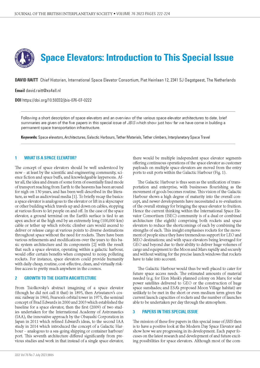 Space Elevators: Introduction to This Special Issue – BIS Shop