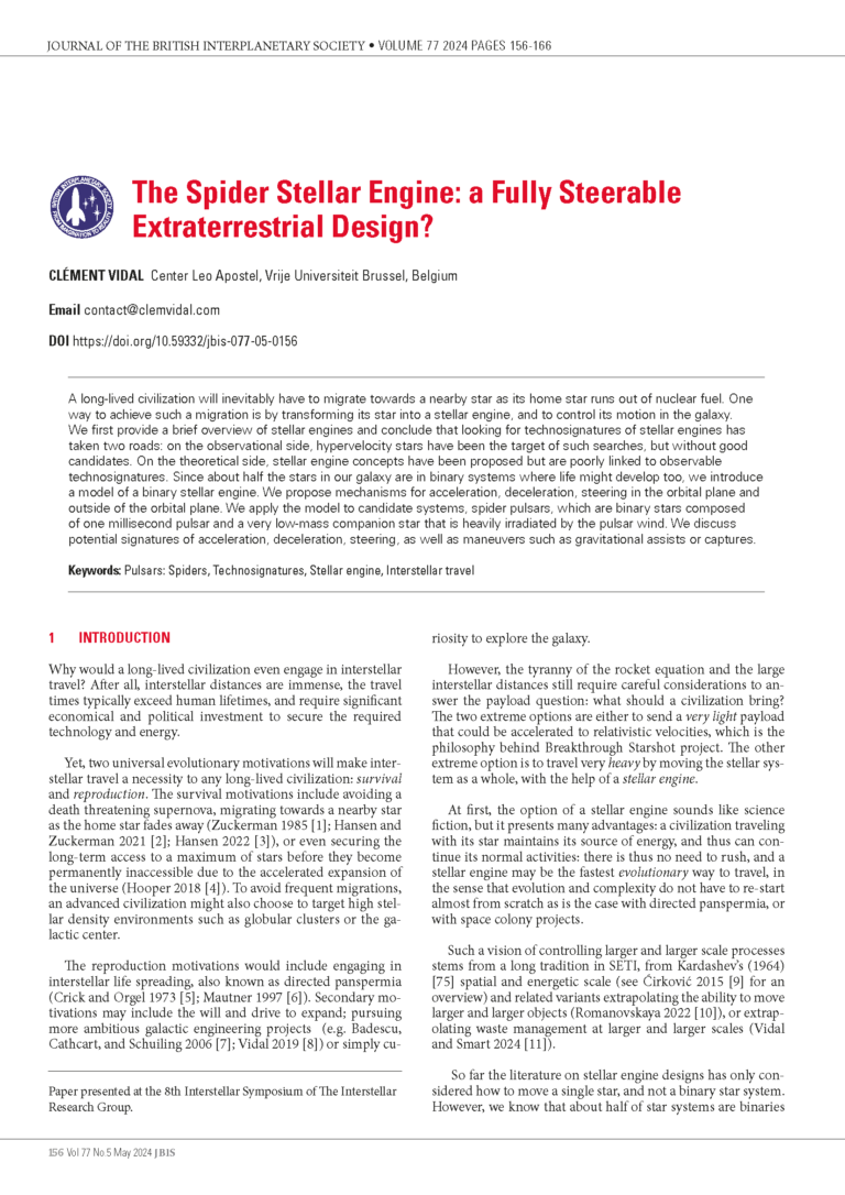 The Spider Stellar Engine: a Fully Steerable Extraterrestrial Design ...